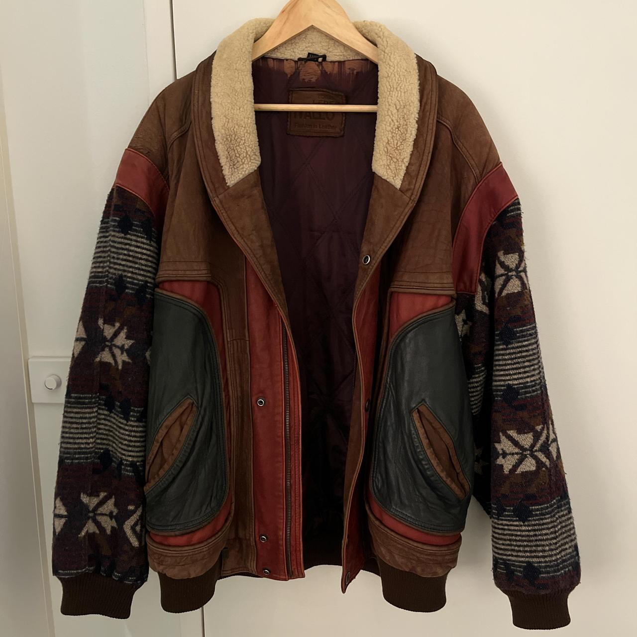 vintage oversized leather jacket, thrifted in Berlin... - Depop