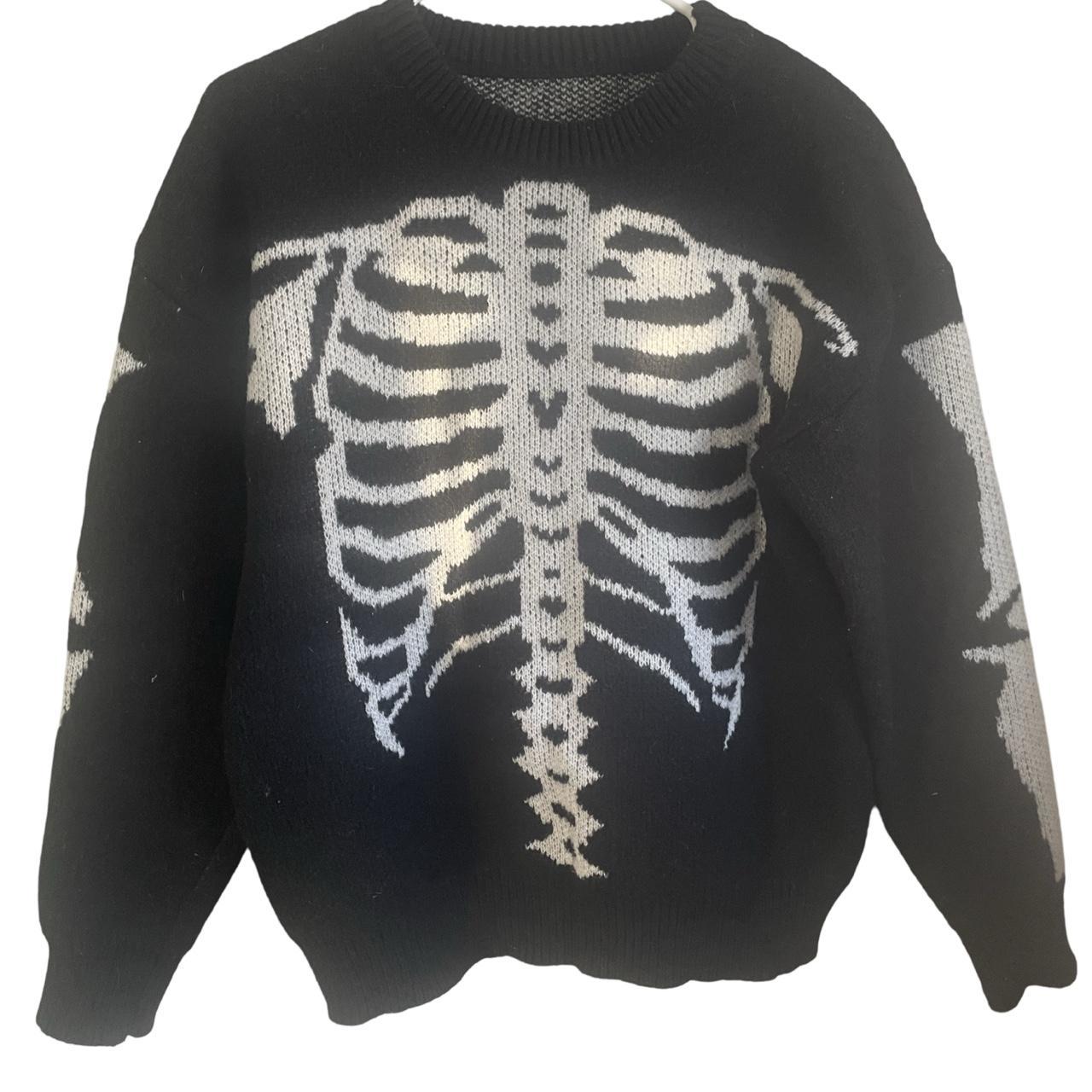 Skeleton Pattern Drop Shoulder Sweater 🩻size M... | Depop