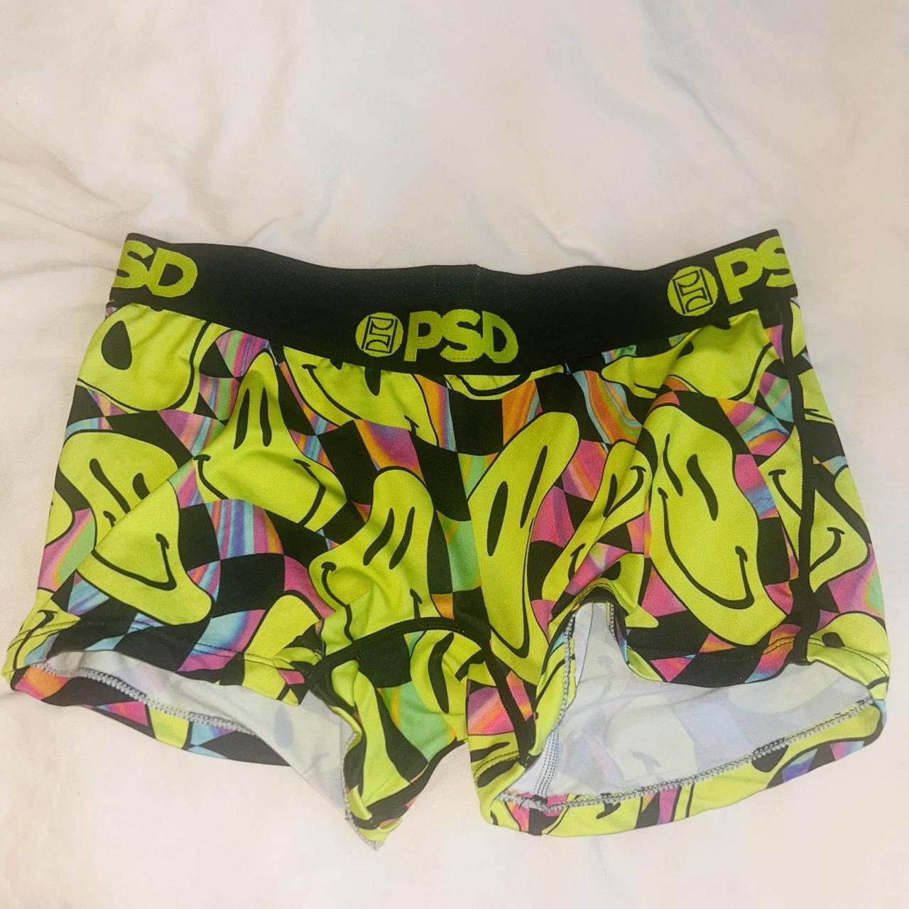 neon yellow smiley face PSD boxers #neon size small | Depop
