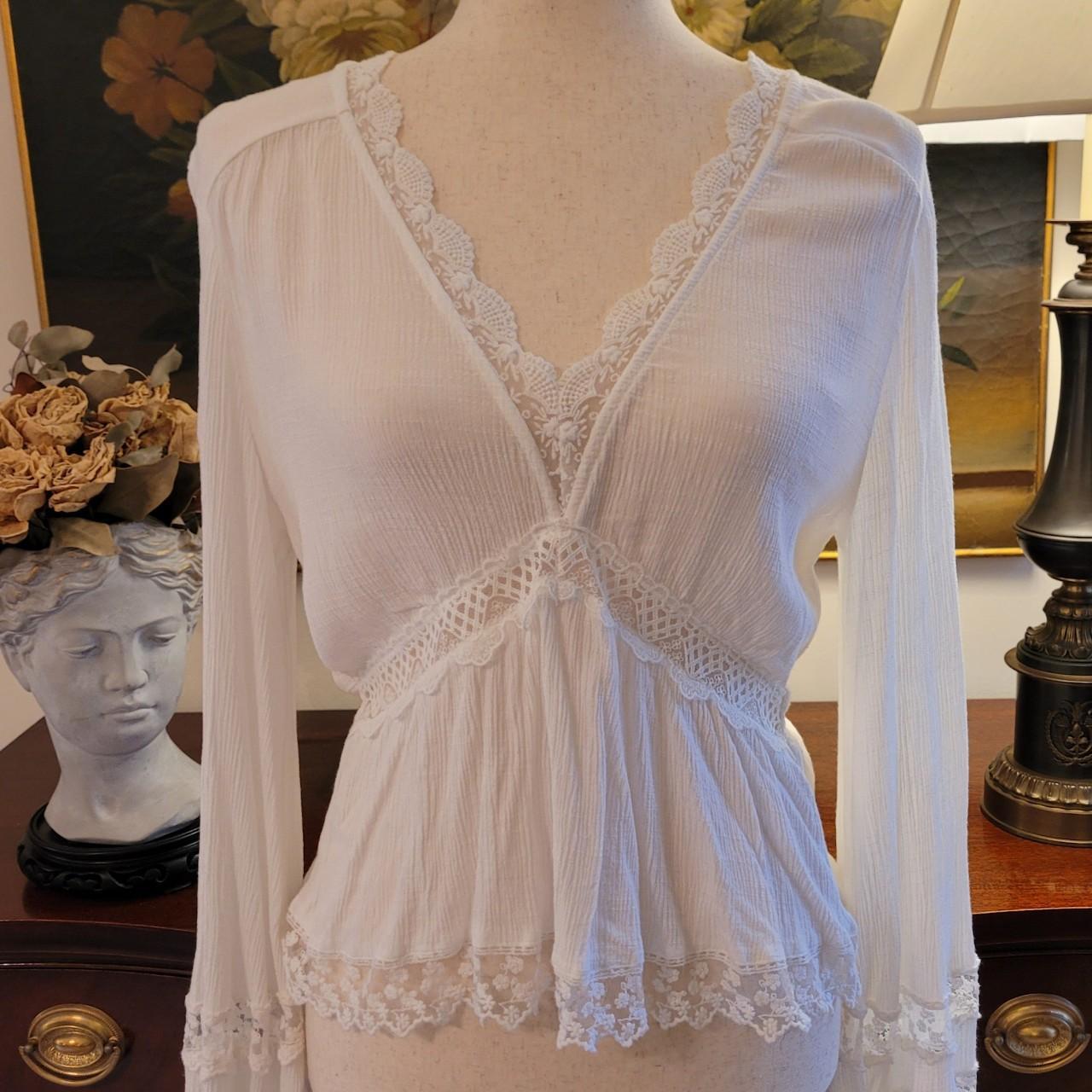 A dreamy, feminine, white, romantic blouse by... - Depop