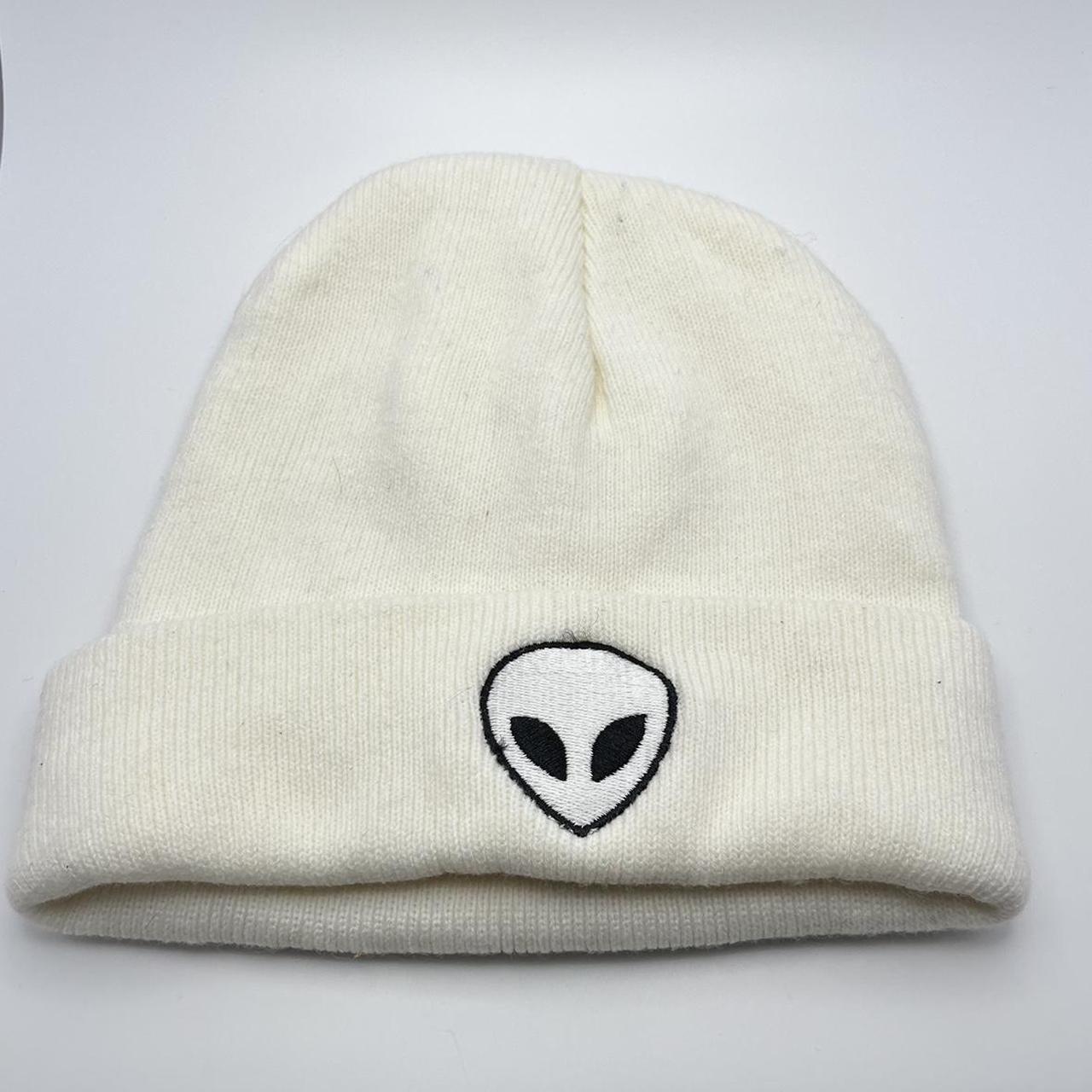 Alien beanie. This white Y2K hat fits most. B... - Depop