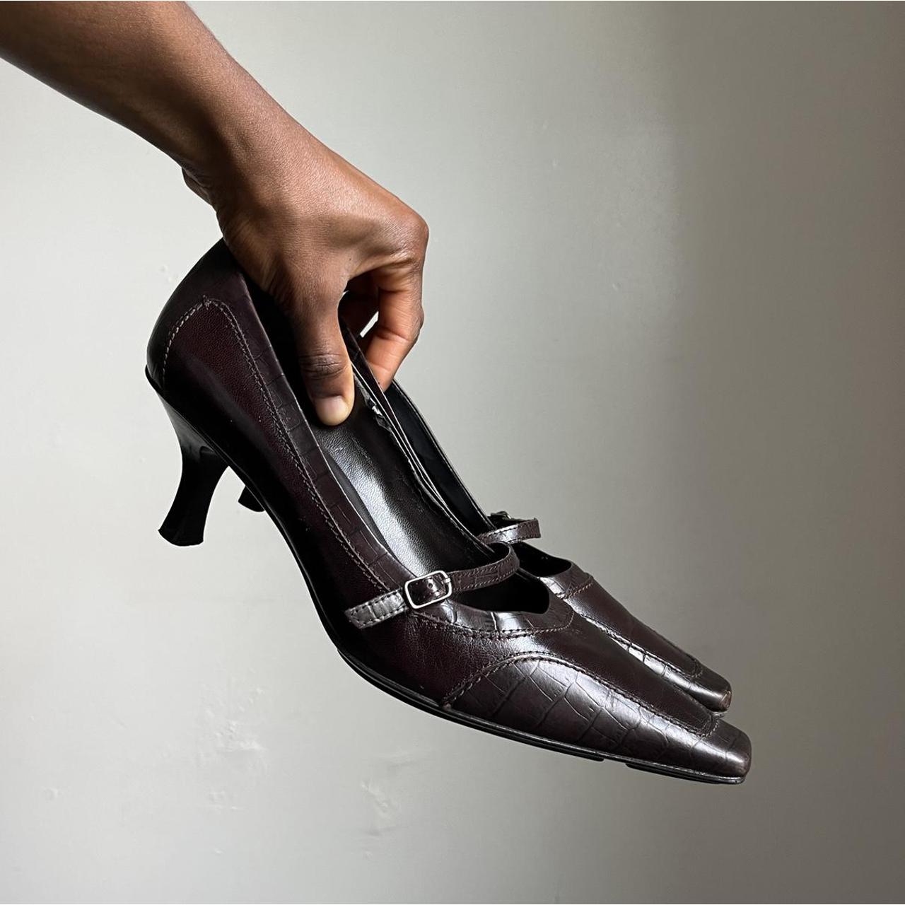 Vintage pointed square toe top trap heels Size:... - Depop