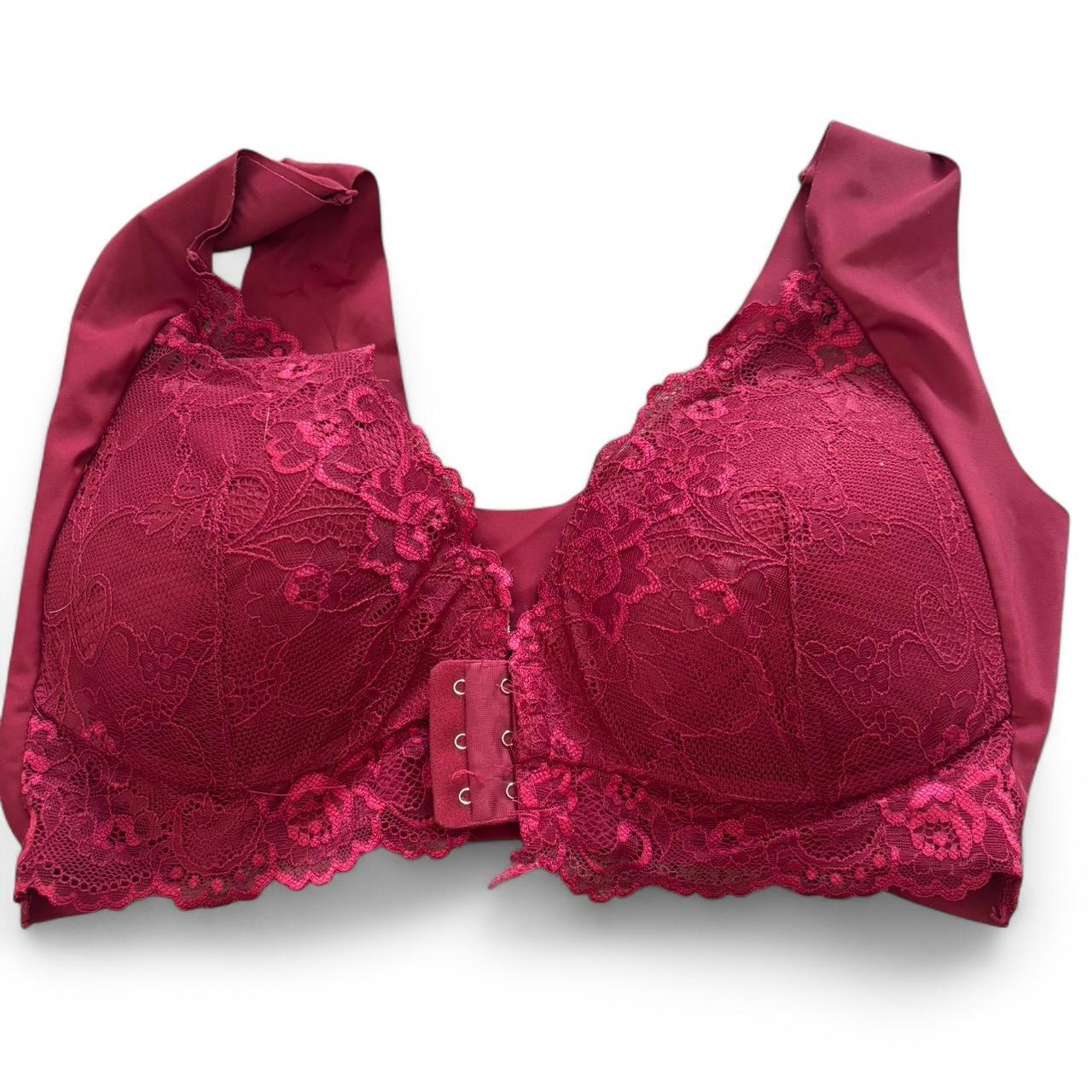 Red front clasp bra, no underwire and slight padding... | Depop