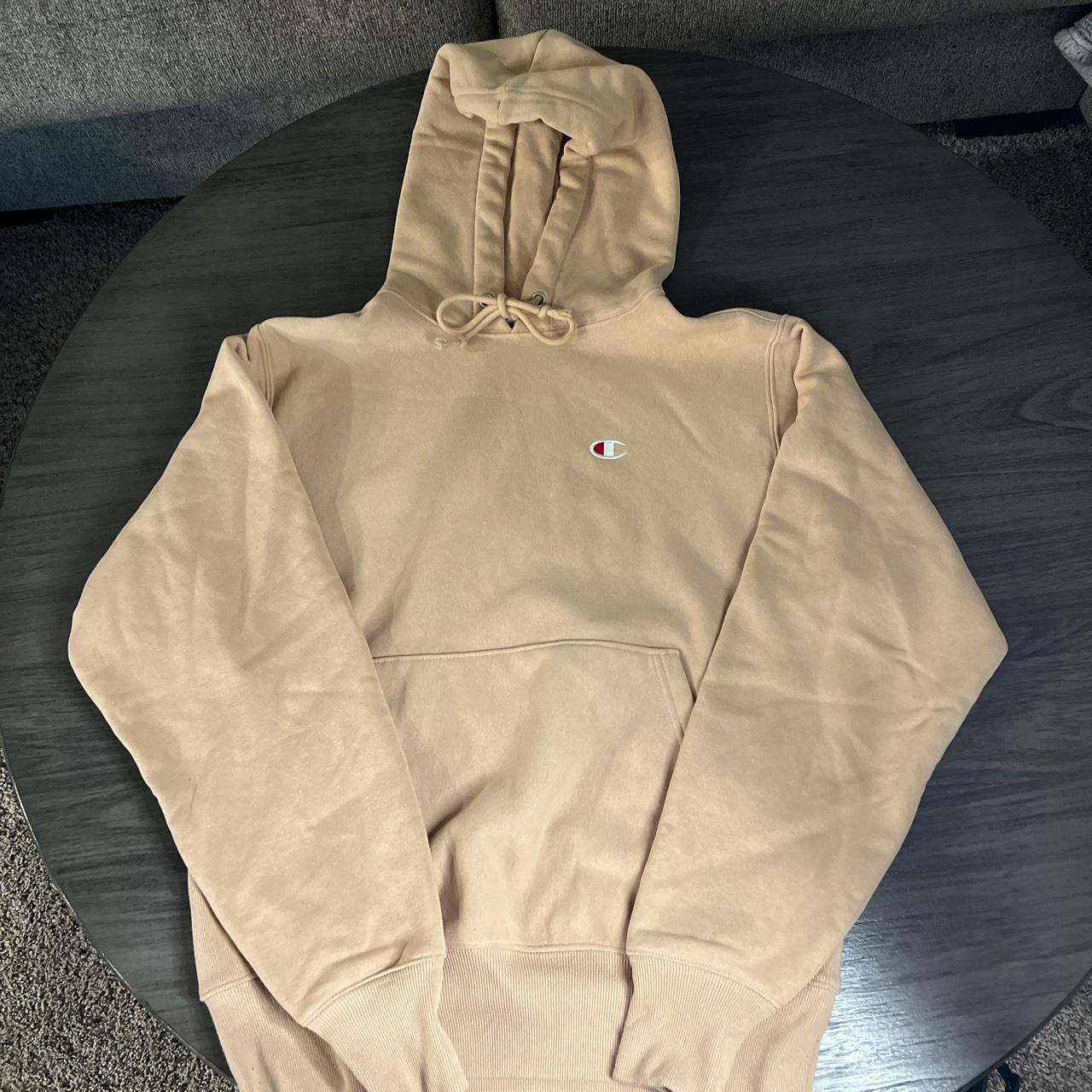 CHAMPION HOODIE size S tan/brown color barley worn,... - Depop