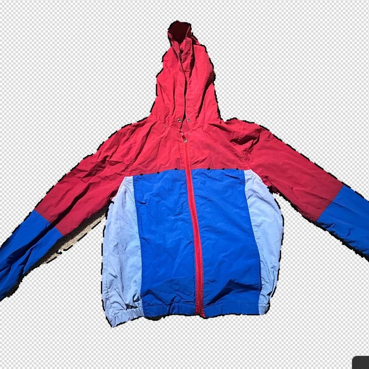 1980s vintage red, blue, and white striped hooded... - Depop