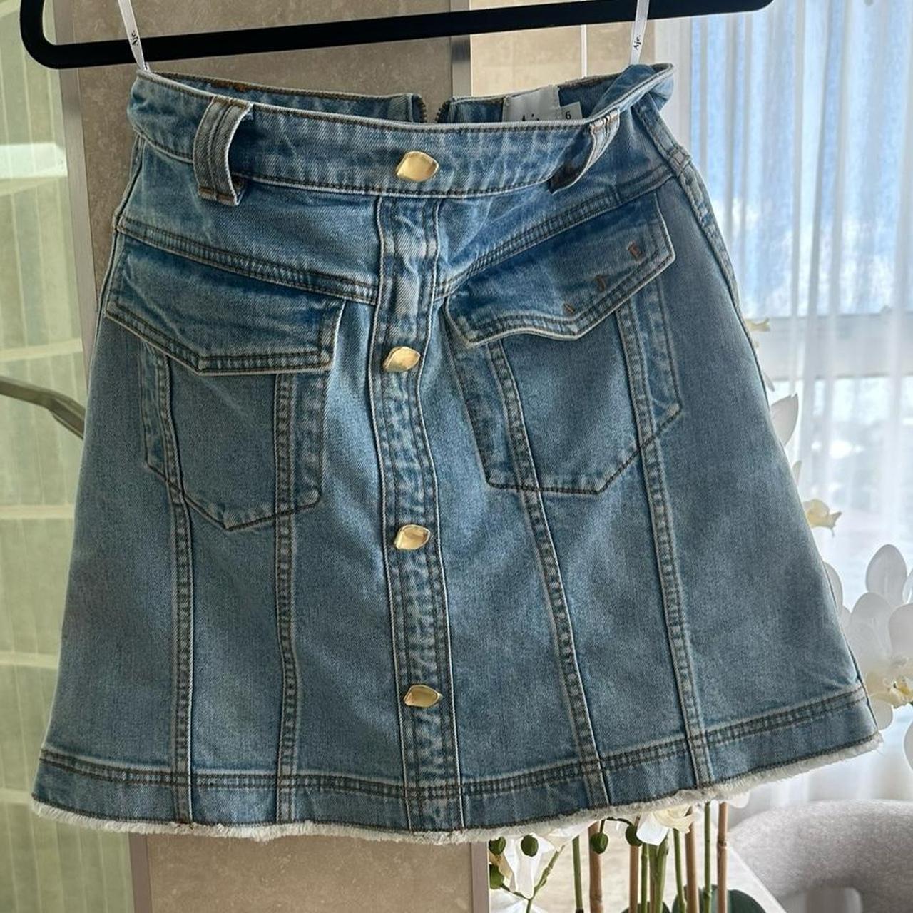 Aje blue denim classic mini skirt size 6 excellent... | Depop