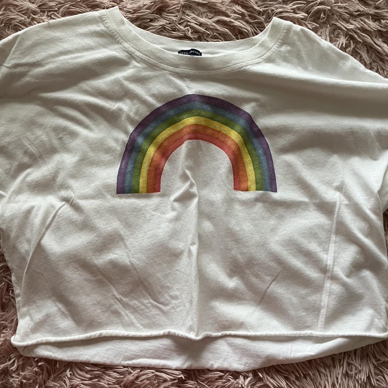 abercrombie & fitch rainbow crop top! size — L -... - Depop