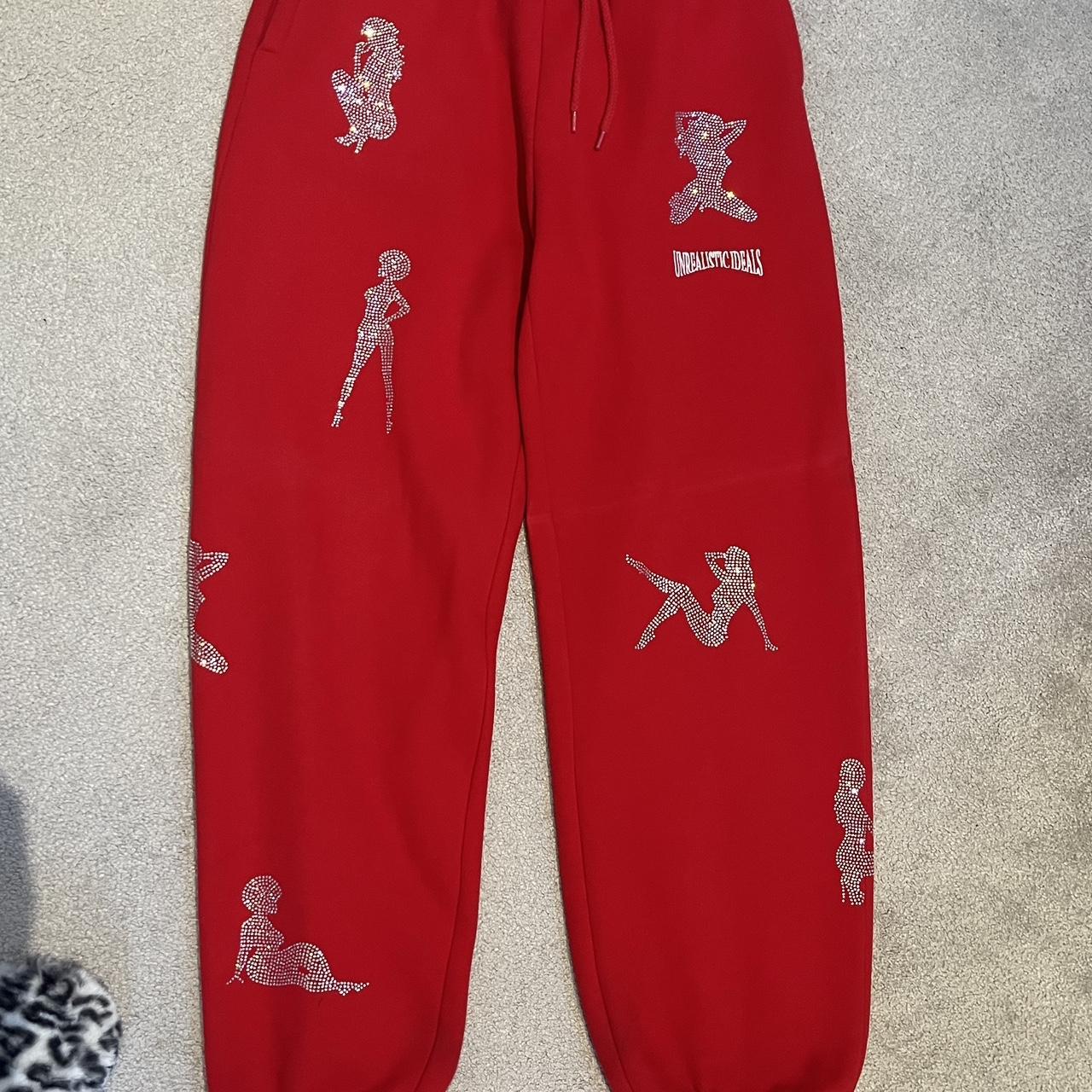 named collective red joggers with diamanté perfect... - Depop