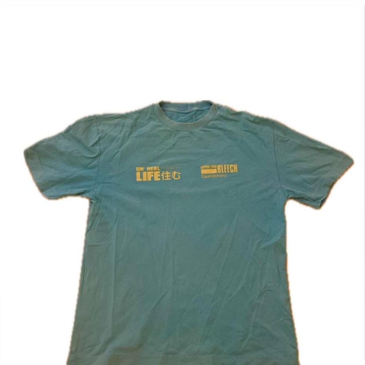 Bleach Turquoise and Yellow Beach T-Shirt Large Good... - Depop