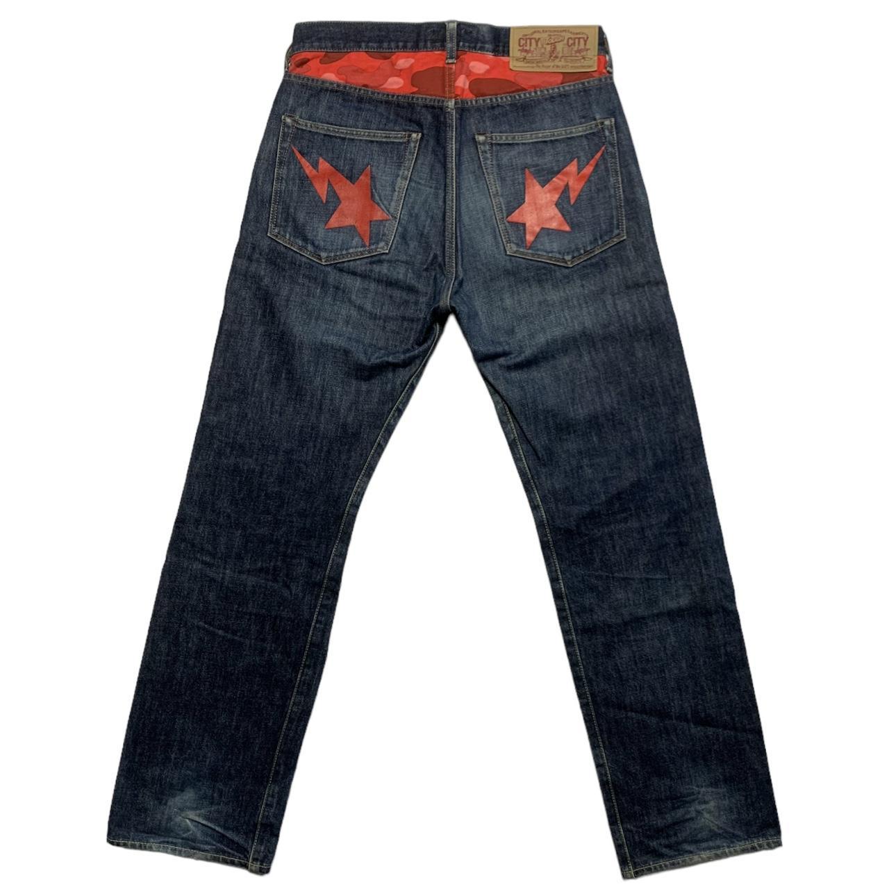 Bape Bapesta Jeans Super rare red colourway Waist... - Depop