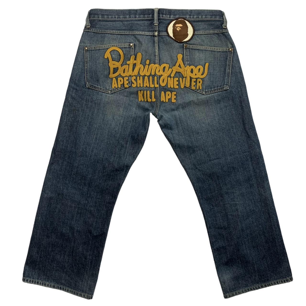 Bape Jeans Embroidered spellout design Waist... - Depop