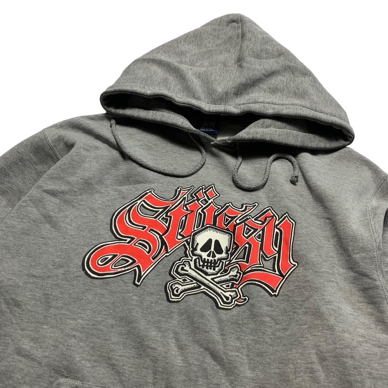 Stüssy Men's Grey and Red Hoodie | Depop