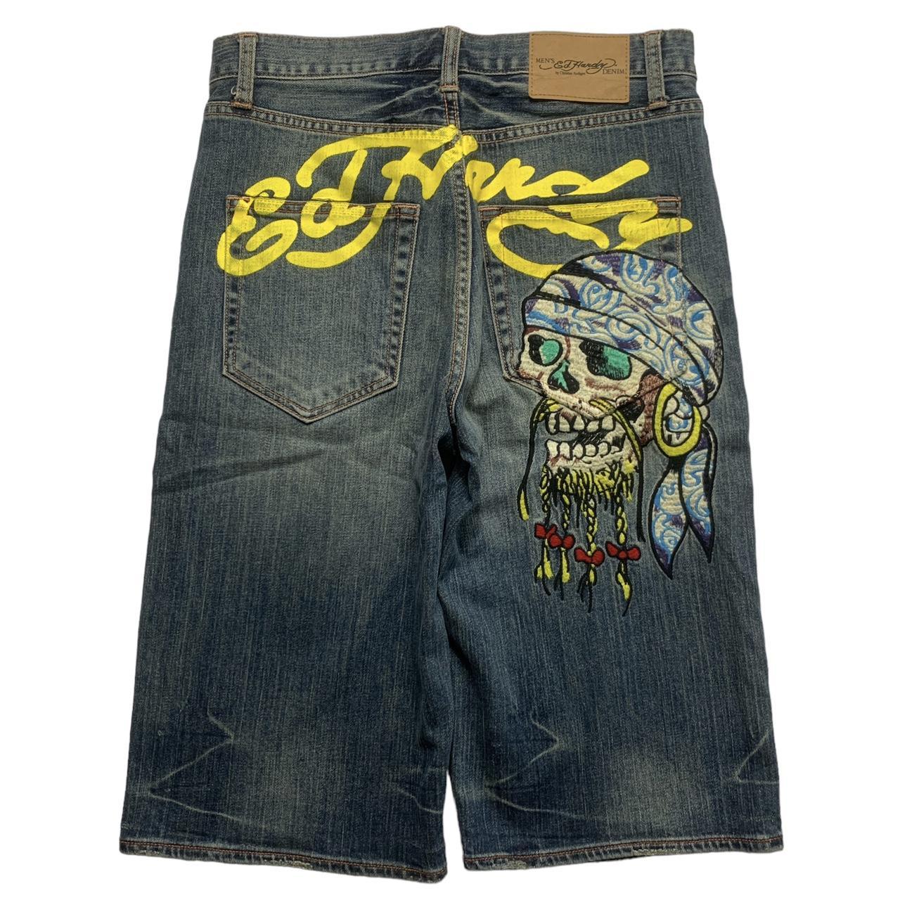 Ed Hardy Jorts Rare baggy denim spellout... - Depop