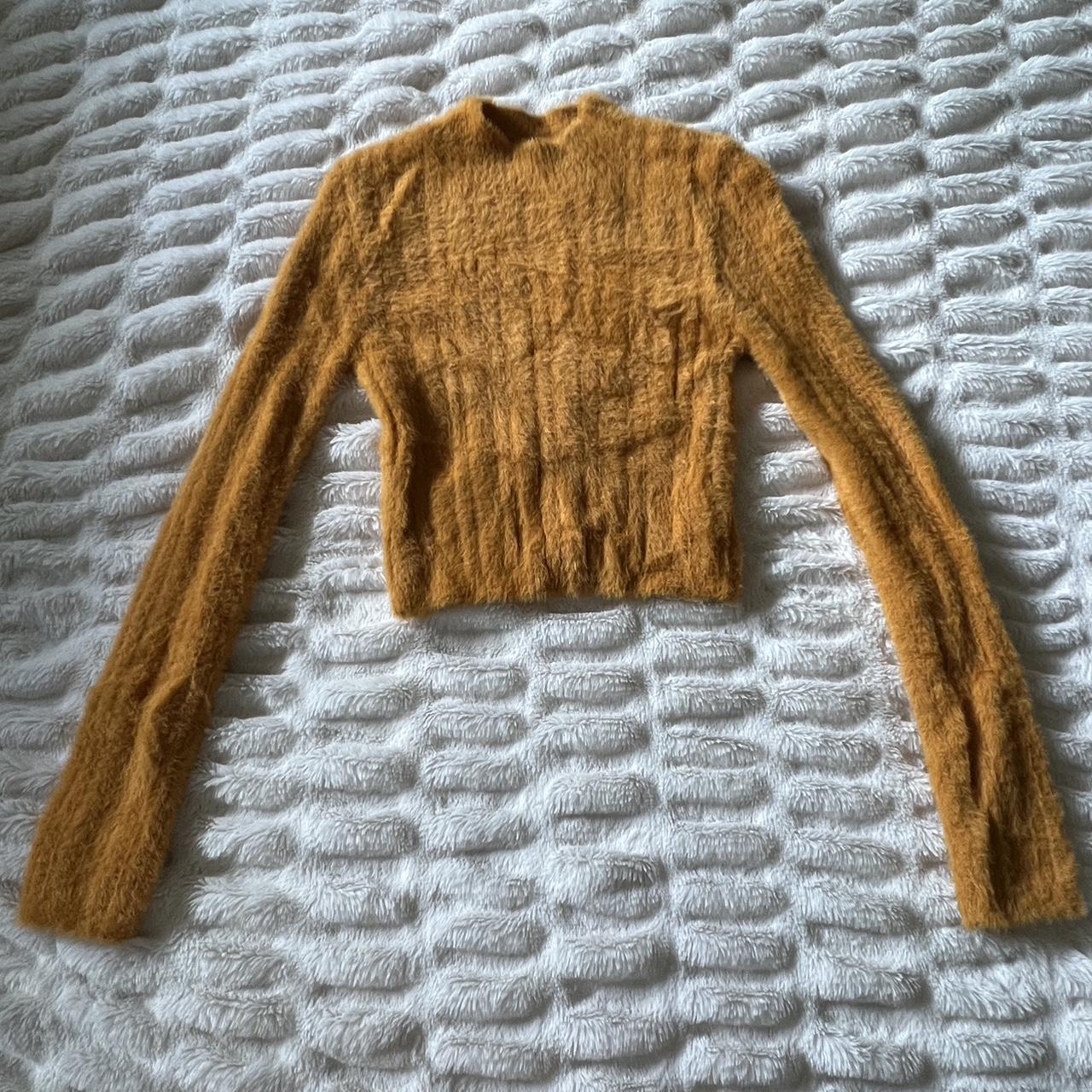 Fuzzy cropped mustard colored sweater. Super cute!... - Depop