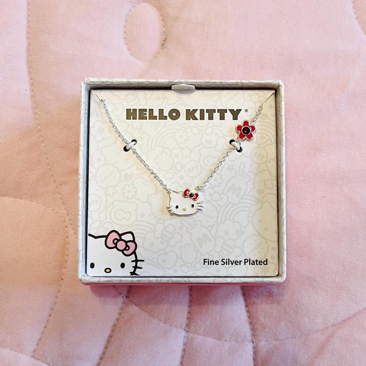 Hello Kitty Flower Gemstone Necklace Silver... - Depop