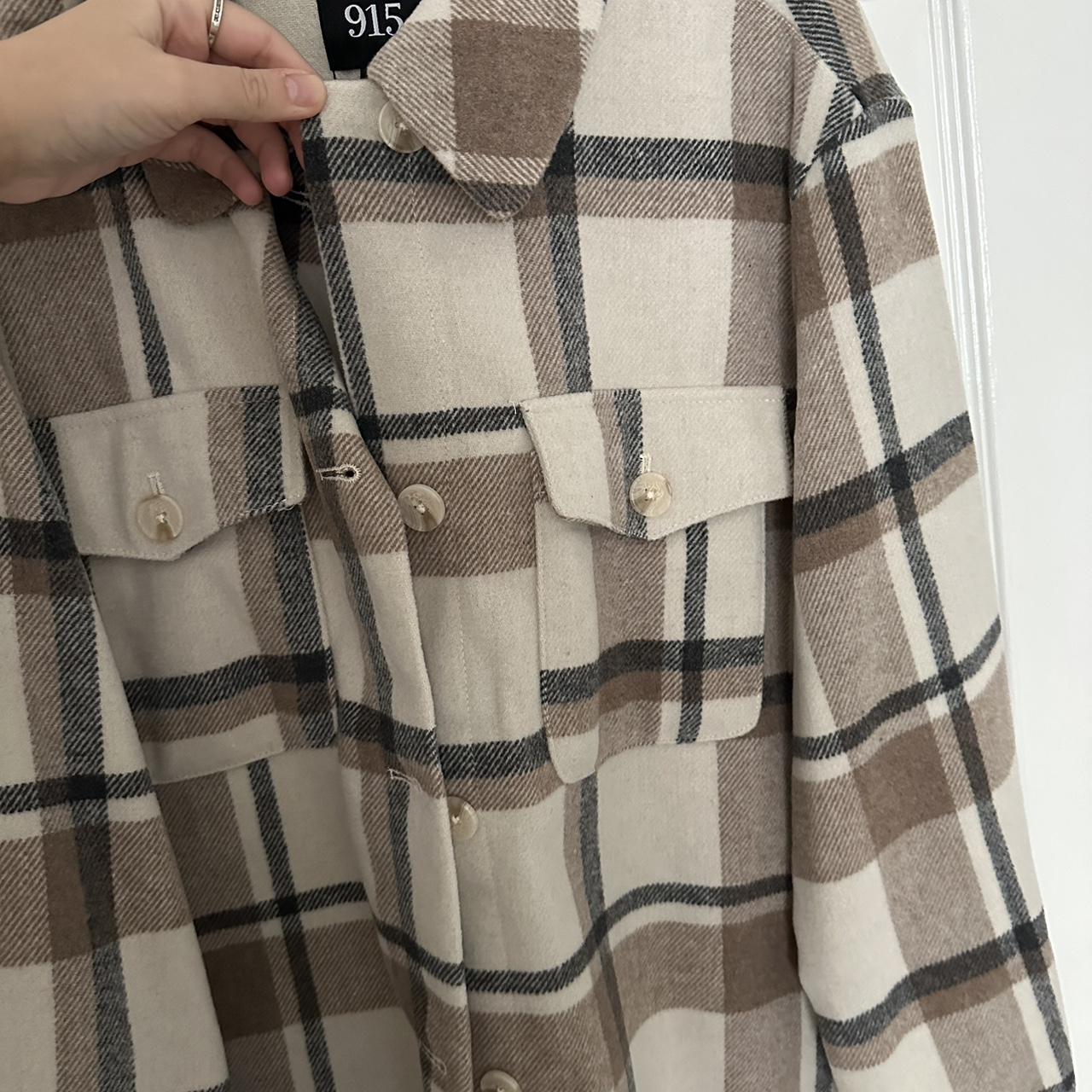 cream shacket checkered new look shacket size 14-15... - Depop