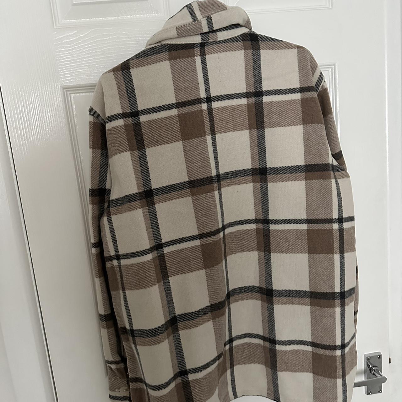cream shacket checkered new look shacket size 14-15... - Depop