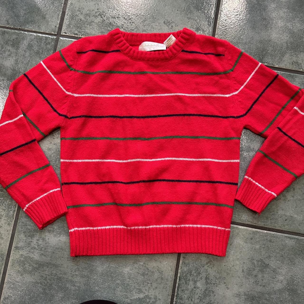 VTG Retro Youth Kids Bright Red Stripes Chunky Knit... - Depop