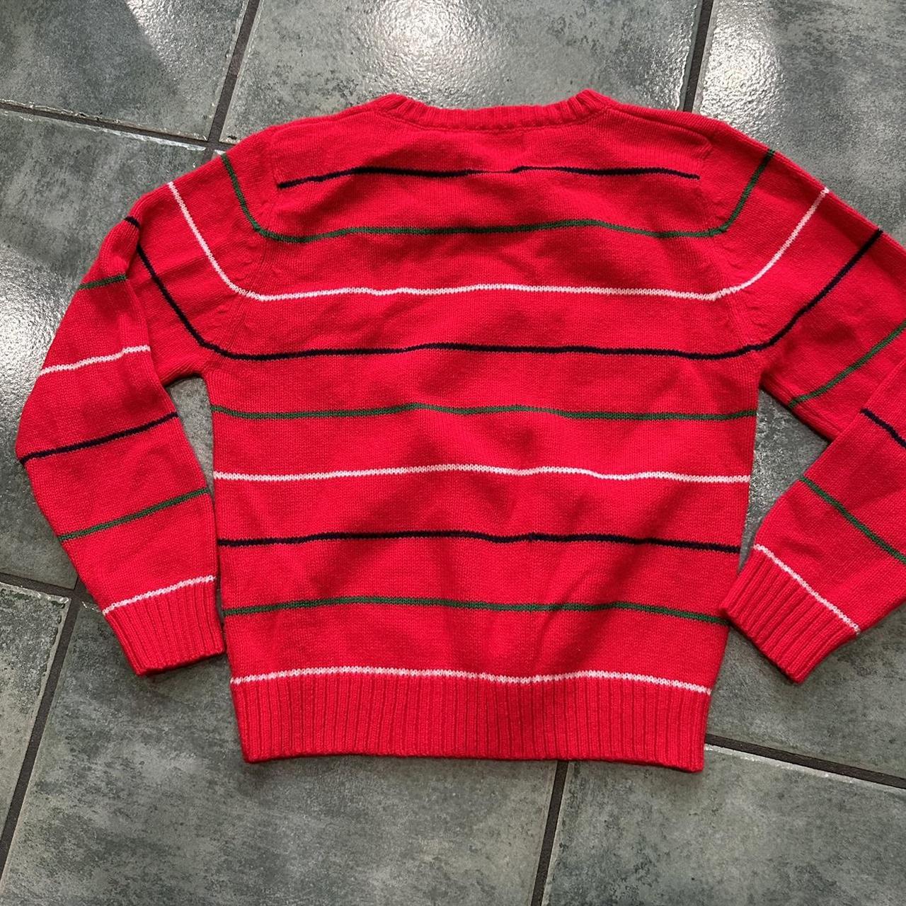 VTG Retro Youth Kids Bright Red Stripes Chunky Knit... - Depop