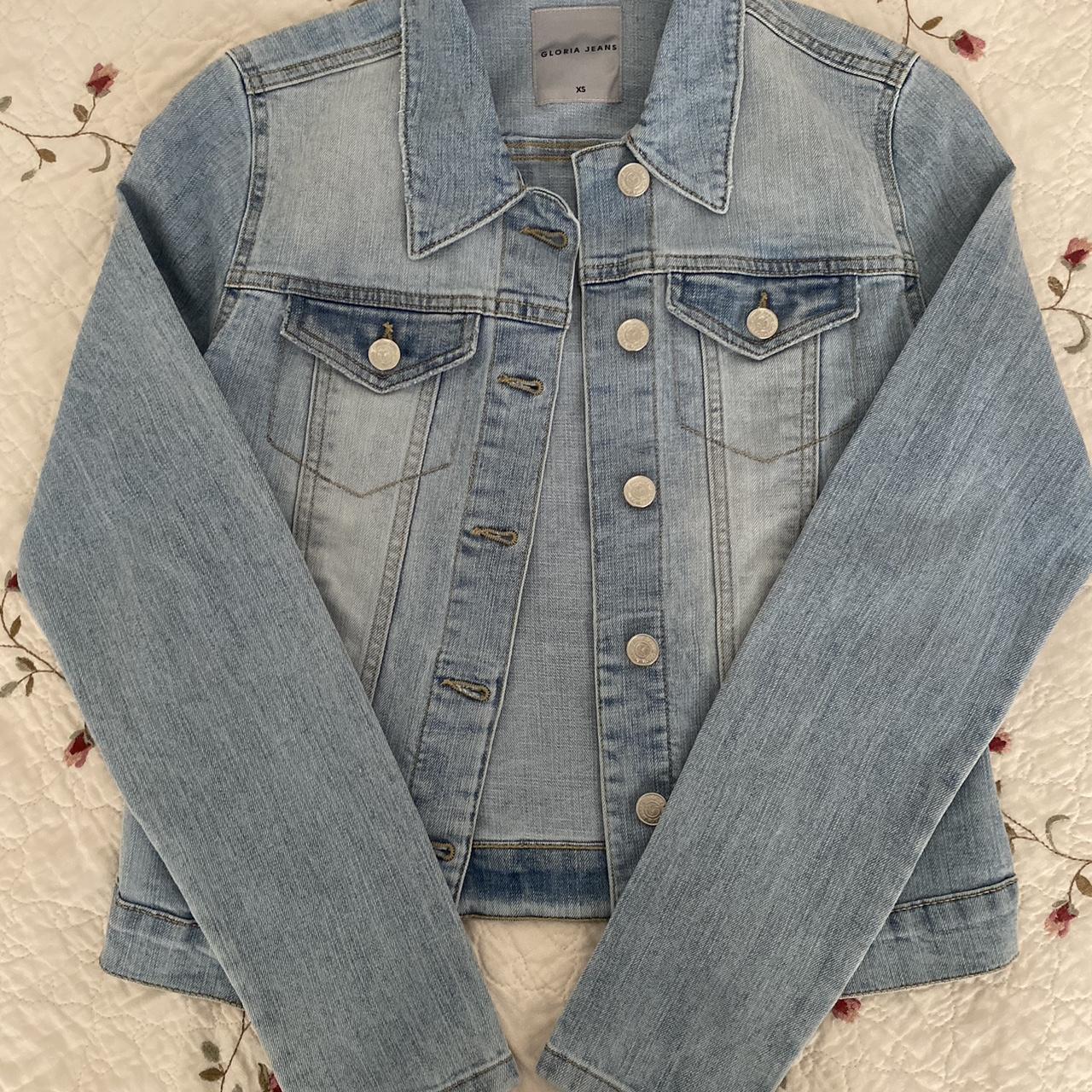 light blue white washed jean jacket size: XS, fits... - Depop
