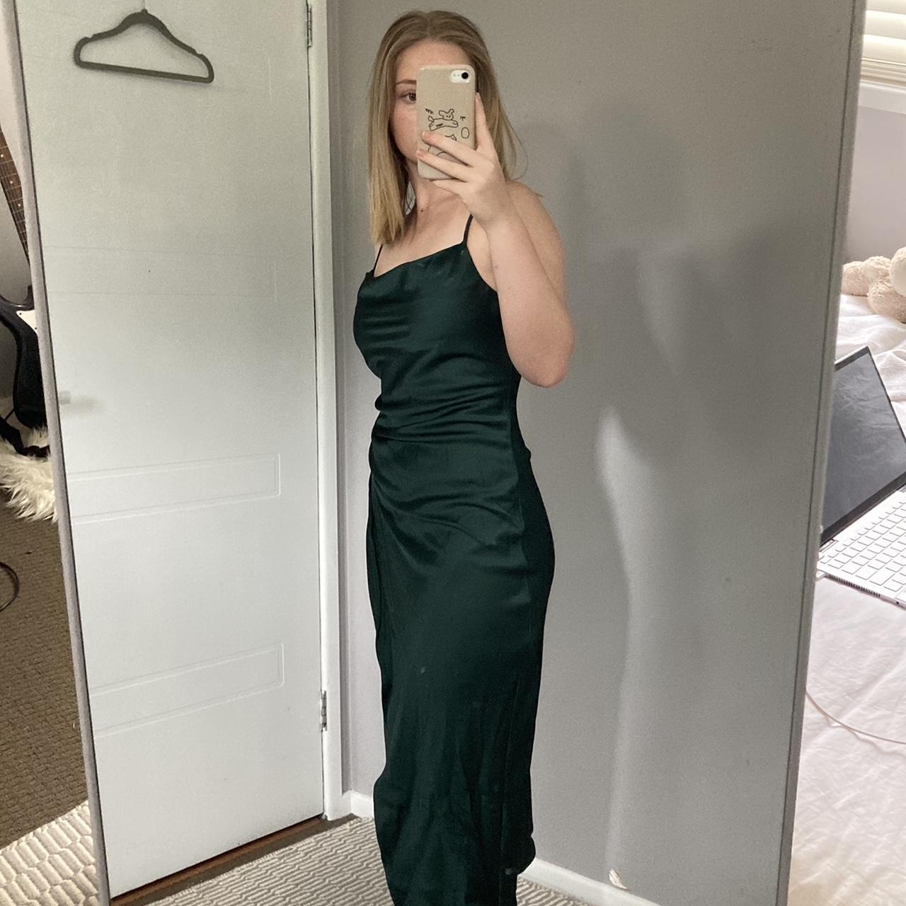 Silk dark green cowlick dress Perfect condition,... - Depop