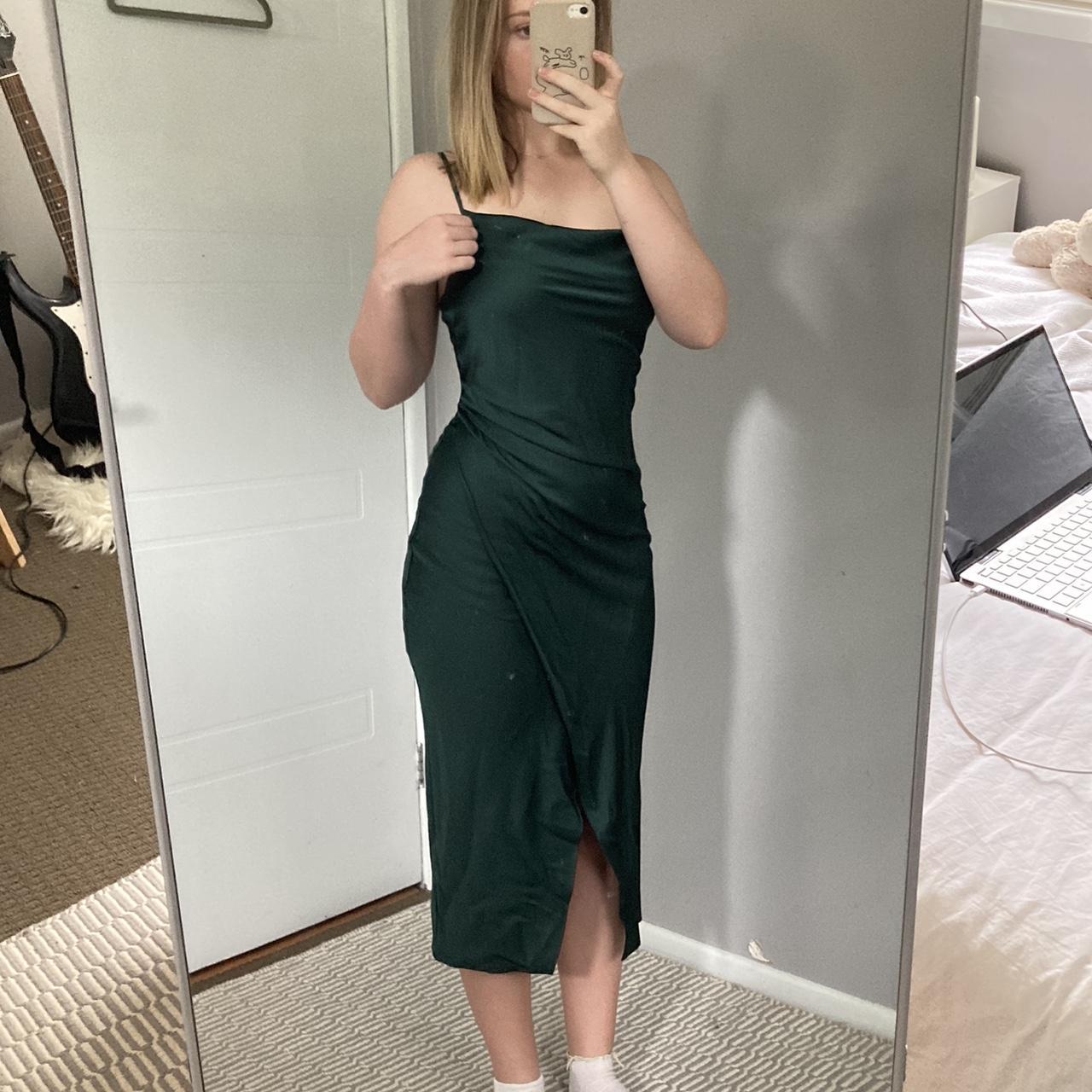 Silk dark green cowlick dress Perfect condition,... - Depop