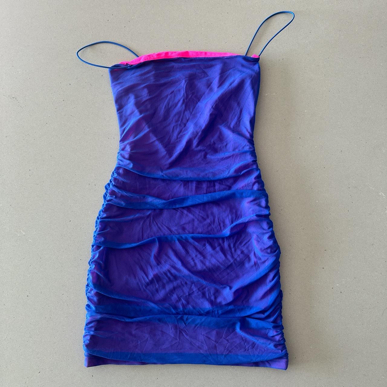 vibrant pink blue body con dress - Depop