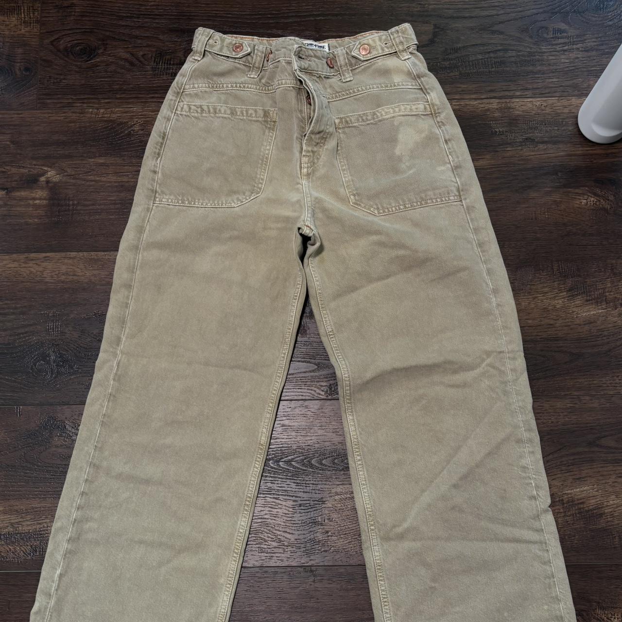 Free People wide/straight leg distressed khaki... | Depop