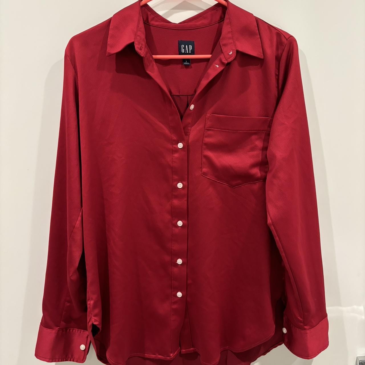 Silky red Gap shirt, size small. Comfy, cute,... - Depop
