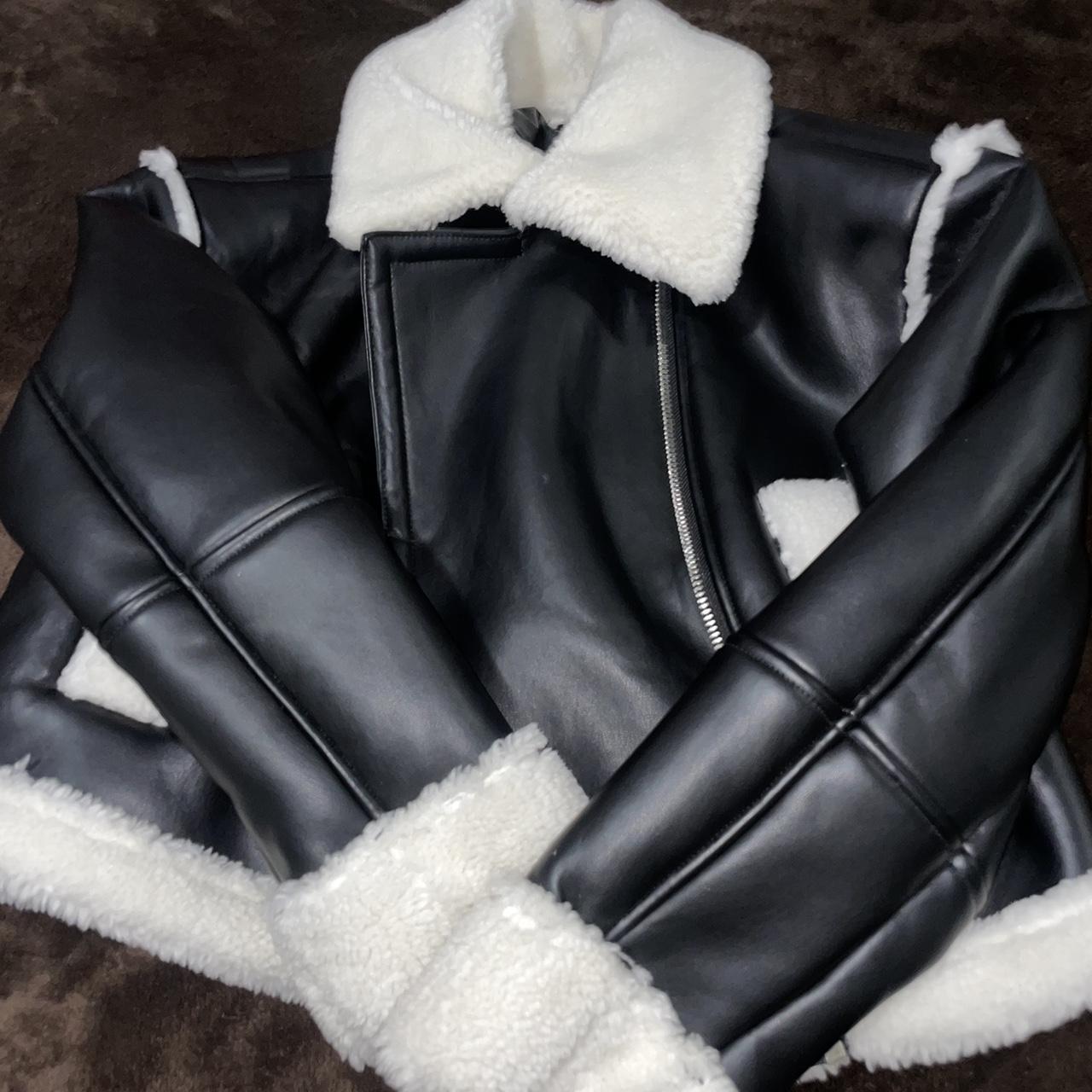 Noize Viveca Cropped Shearling Vegan Leather Jacket... - Depop