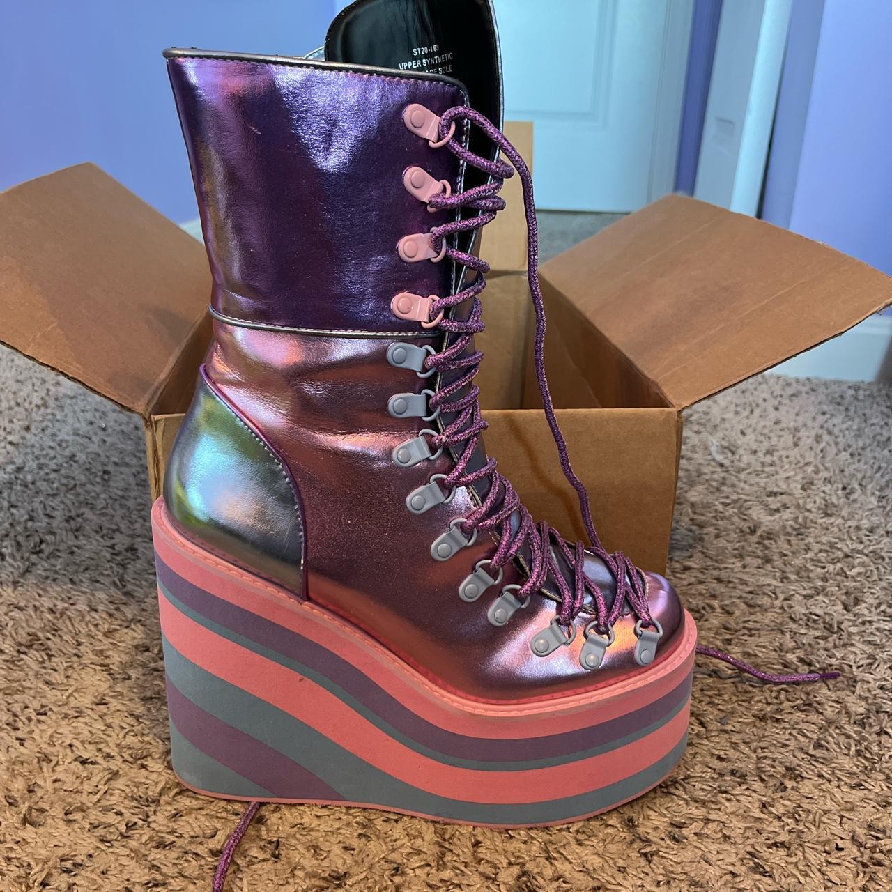 Dolls Kill Women's Pink and Purple Boots | Depop