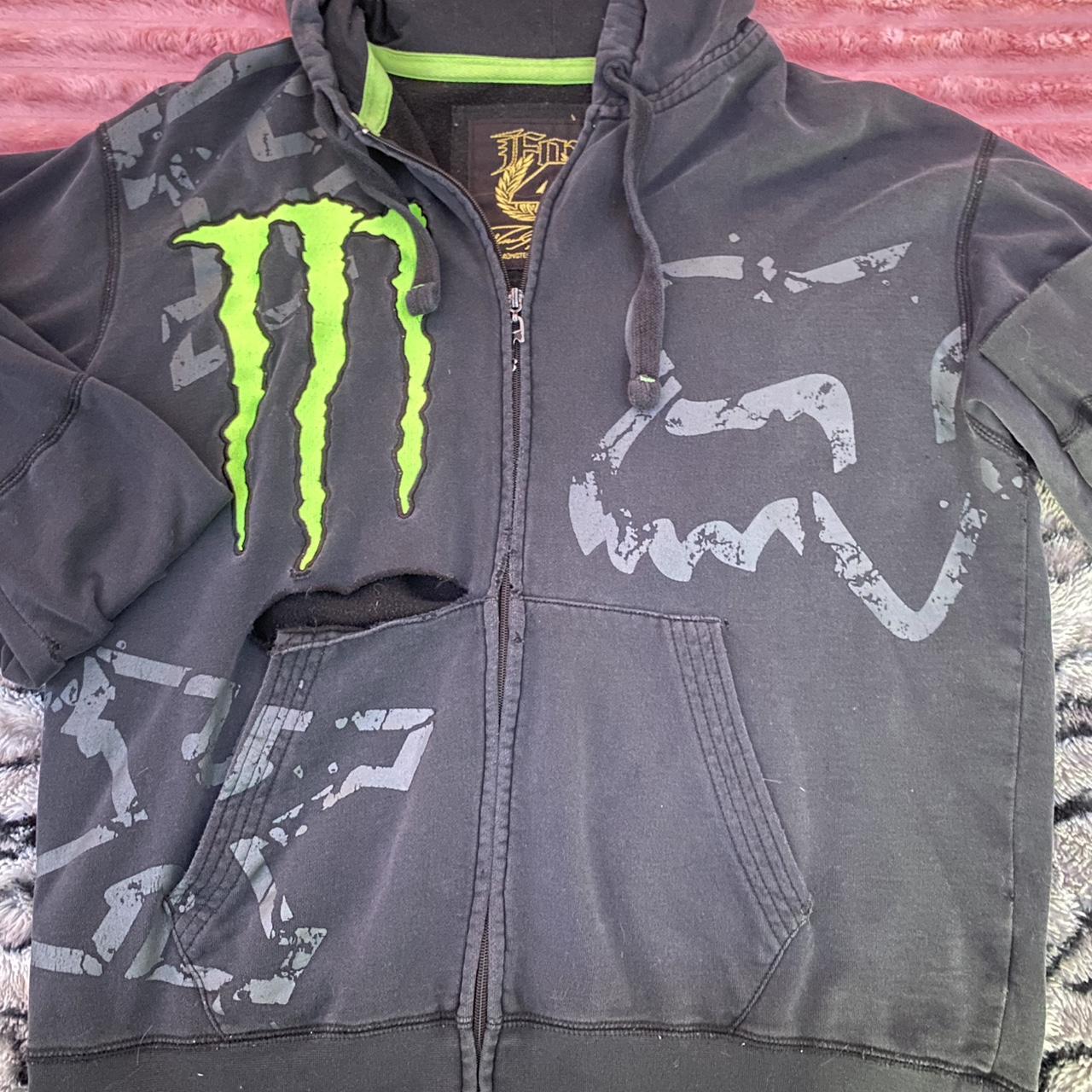 Grey Fox Racing zip-up hoodie with Monster Energy... | Depop