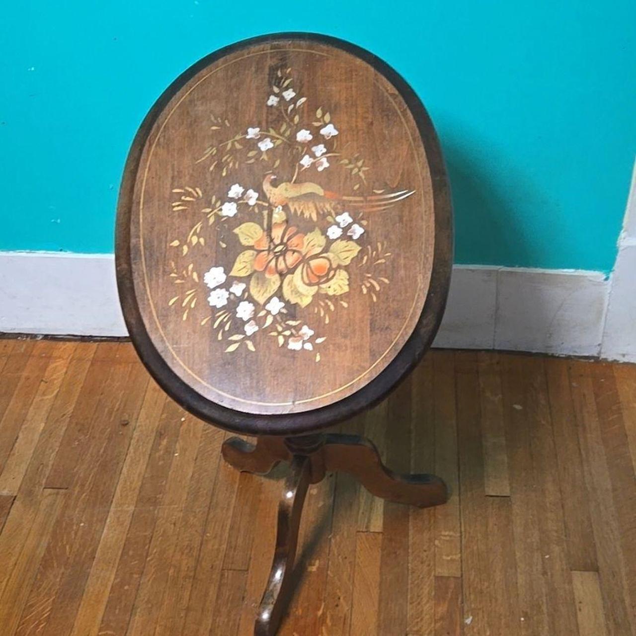 Antique old hardwood oval flip tilt-top end table,... | Depop
