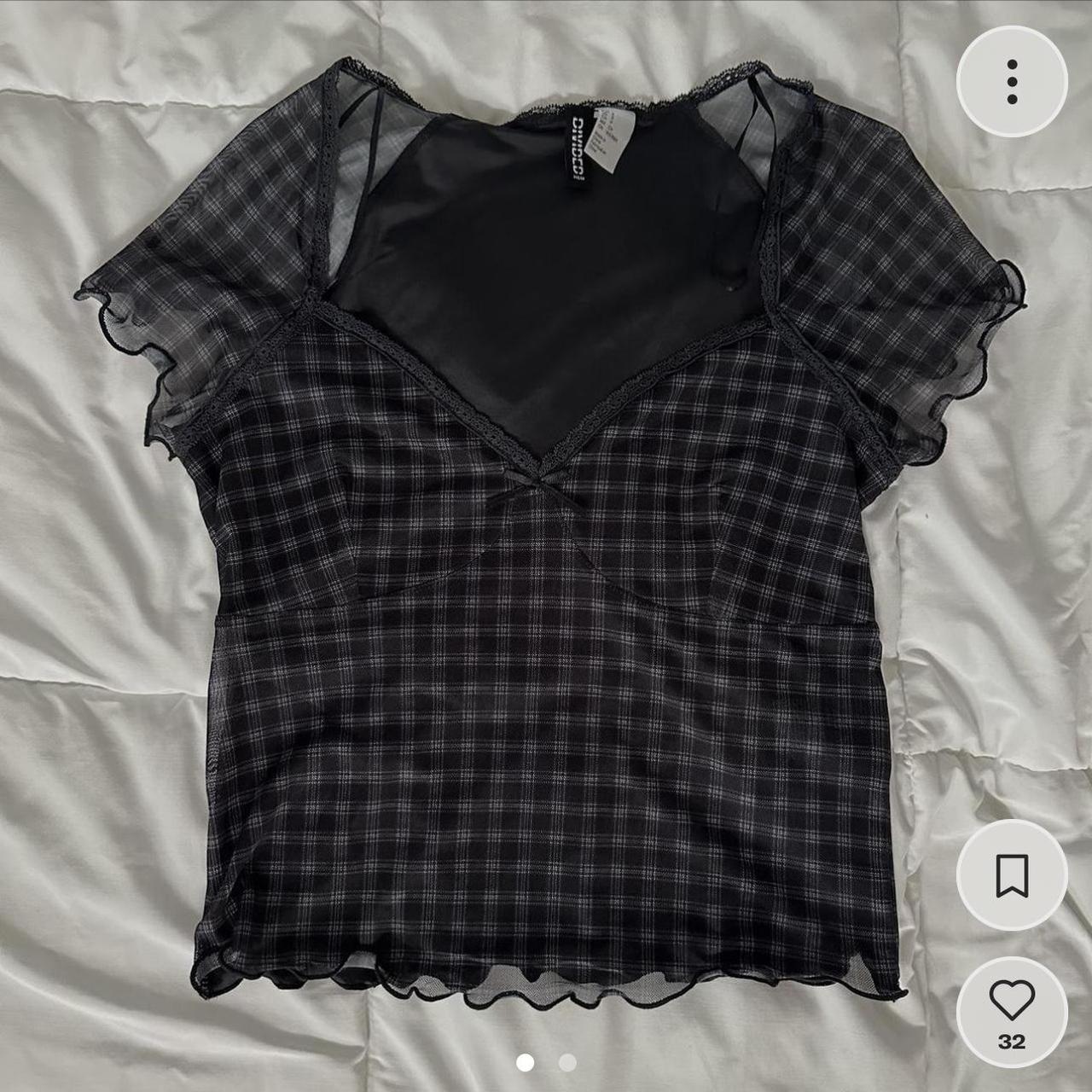 H&M plaid mesh top never worn perfect condition size... - Depop