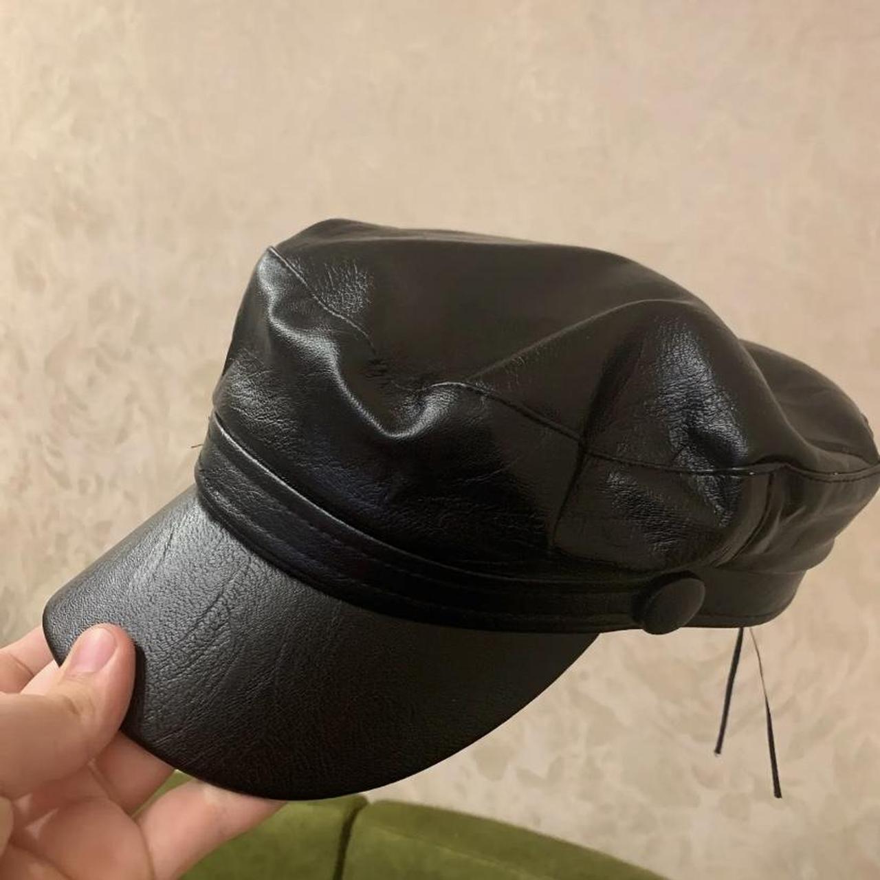 Y2K Parisian Black Hat leather beret fashion ladies... - Depop