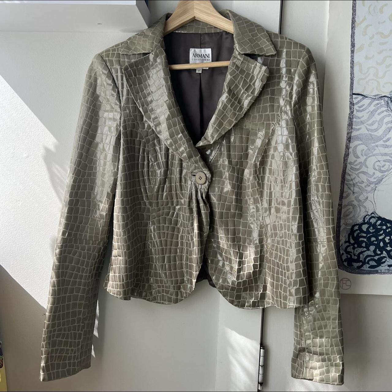 Armani Green Jacket Synthetic alligator print... - Depop