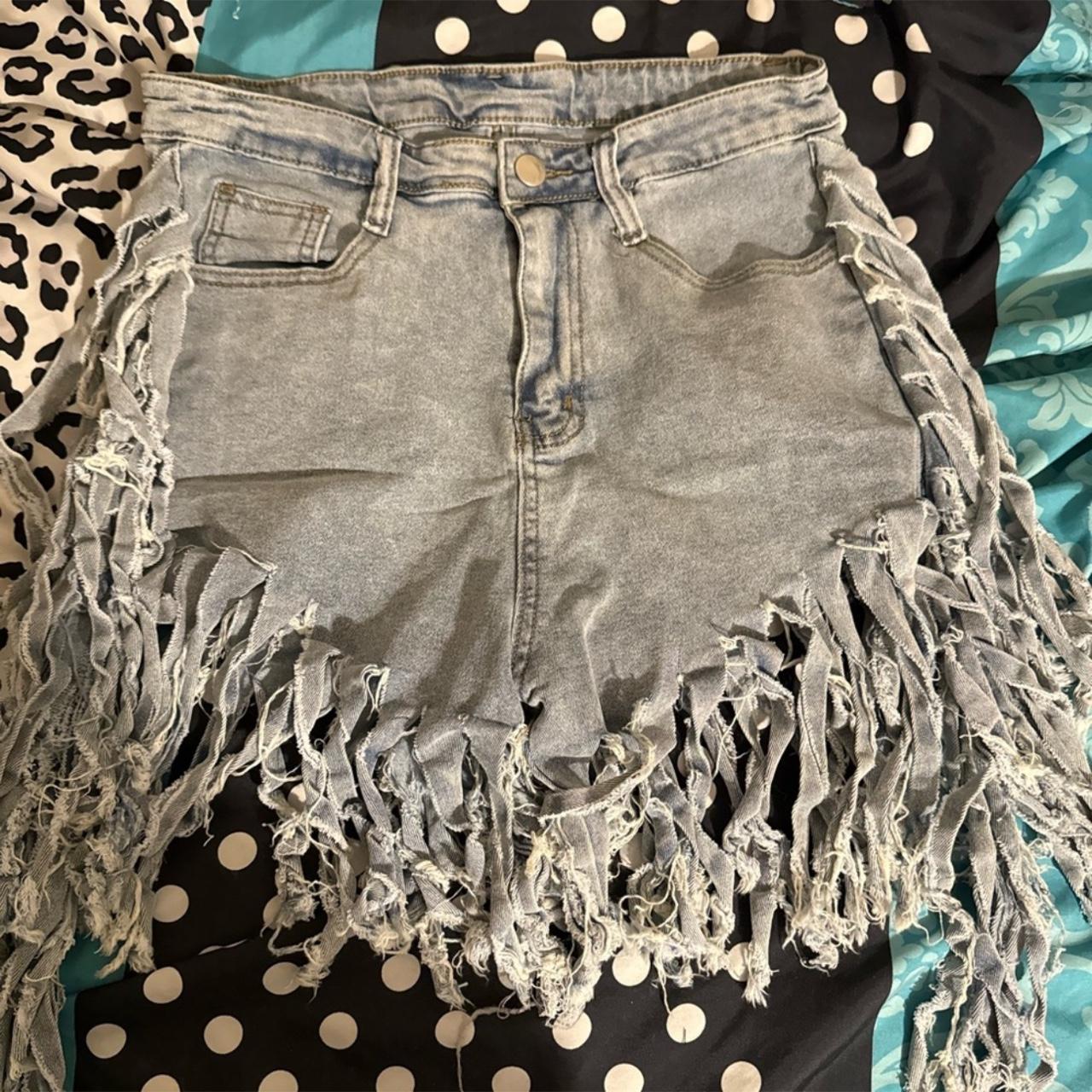 Light Wash Distressed Fringe Denim Shorts …In good... - Depop