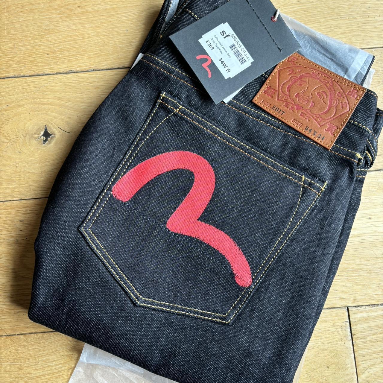 Authentic Evisu navy and red jeans Brand New with... - Depop