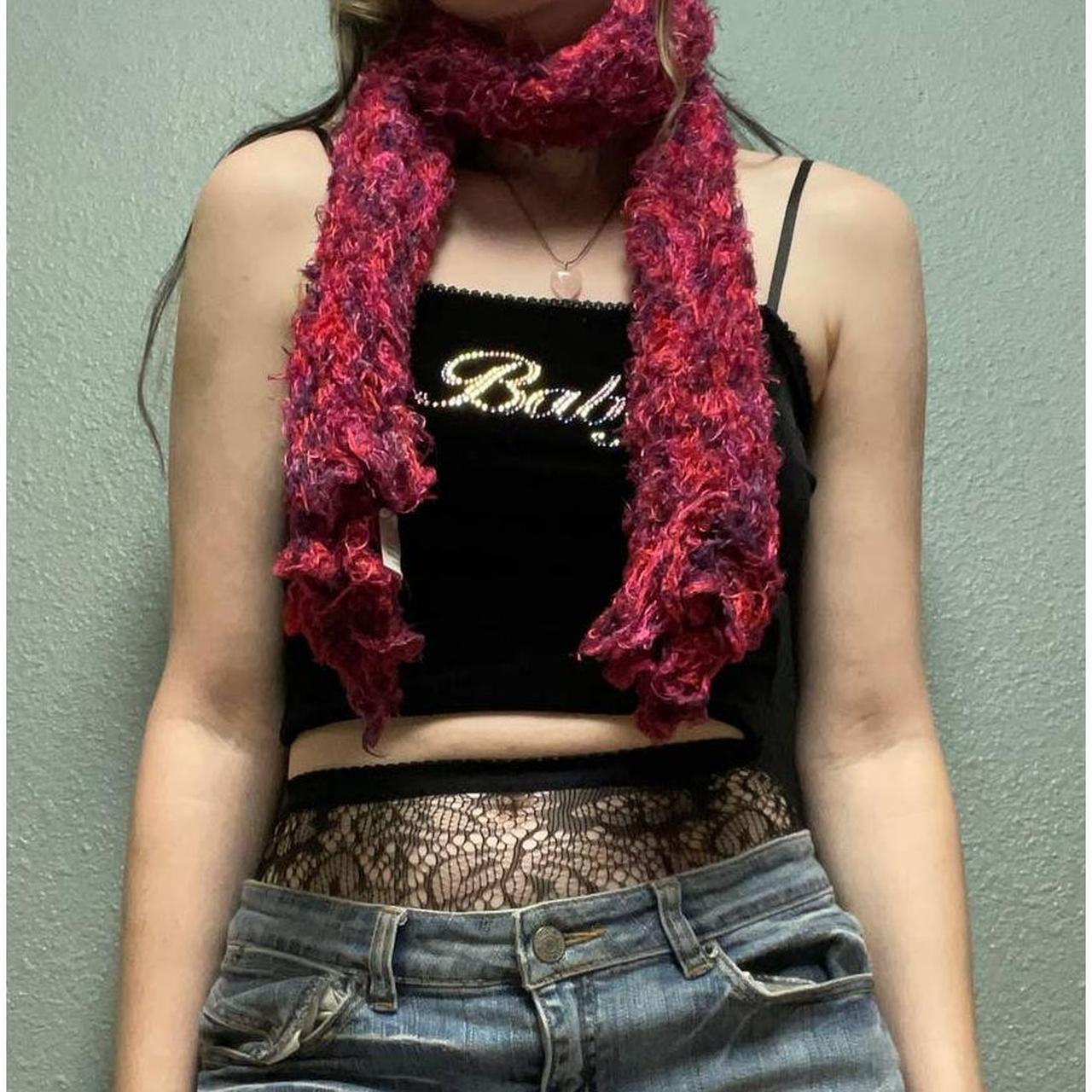 Y2k hot pink fuzzy scarf Brand: No branding... - Depop