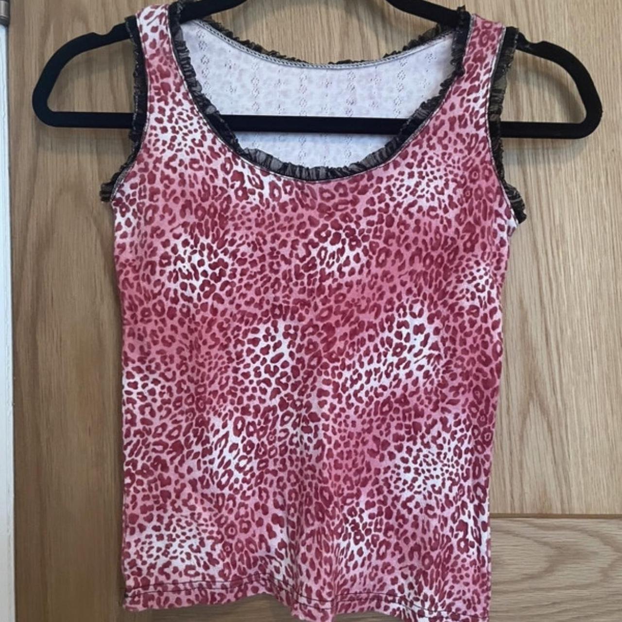 Vintage y2k pink leopard print cami top - Depop