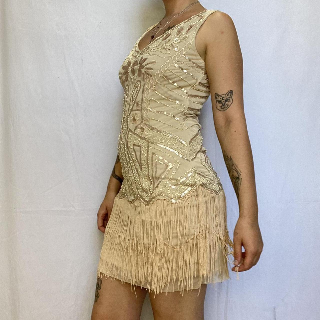 Vintage rose gold lined mesh flapper dress, sequins,... | Depop