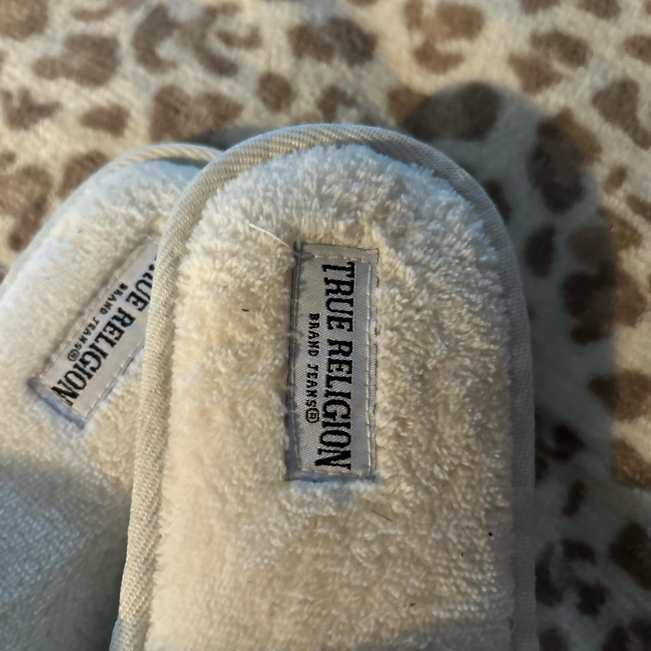 True Religion cream and blue slippers never worn... - Depop