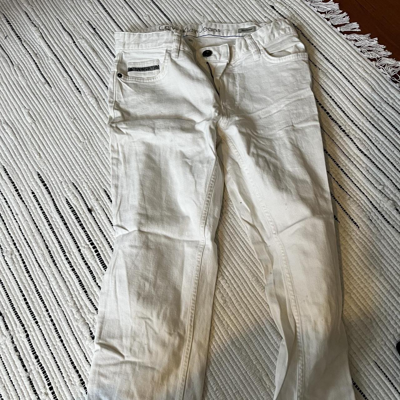 calvin klein white denim crispy! sharp! #whitepants... - Depop