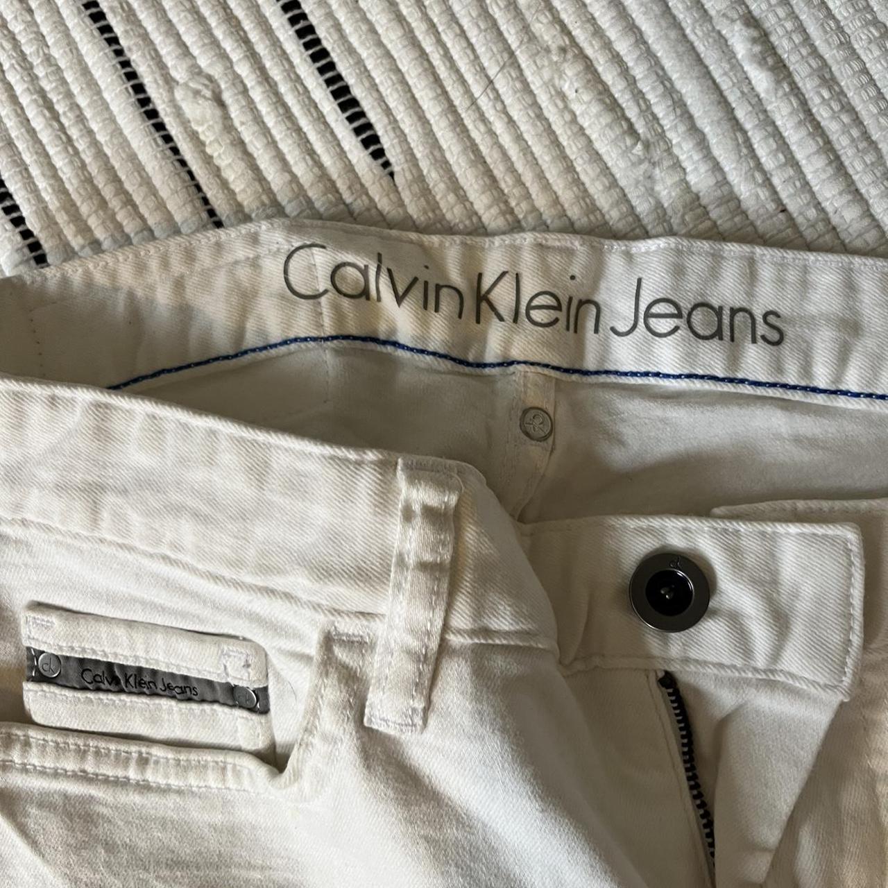 calvin klein white denim crispy! sharp! #whitepants... - Depop