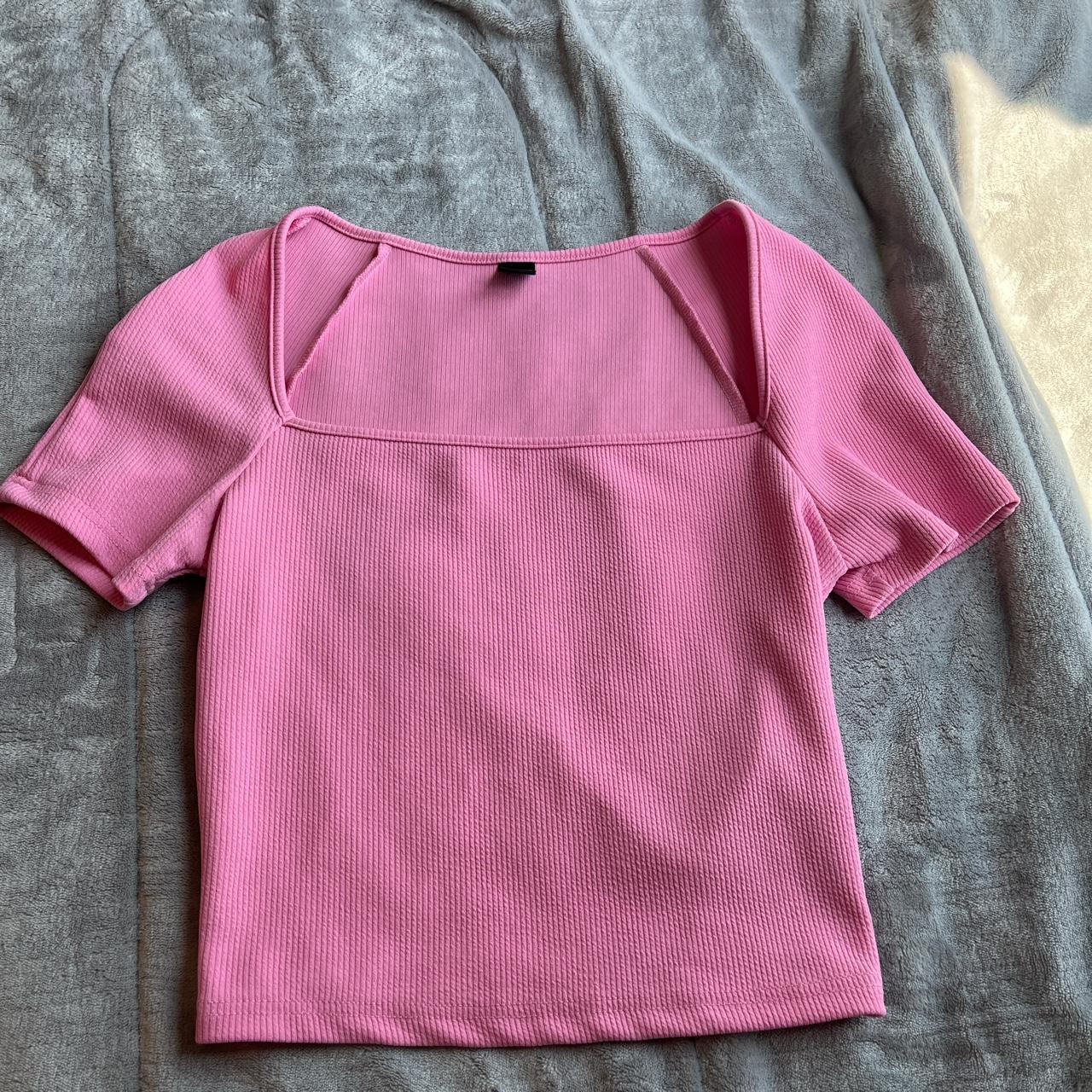 bubblegum ribbed pink square neck t shirt bought off... - Depop