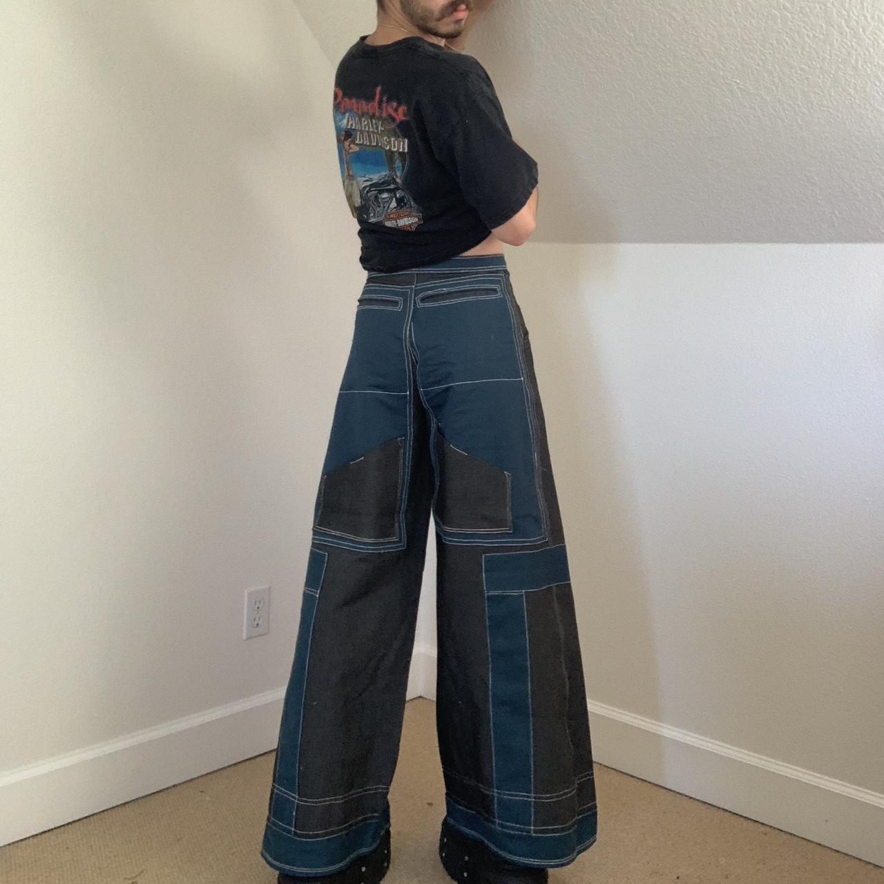 Handmade collisions wide leg raver denim pants.... - Depop