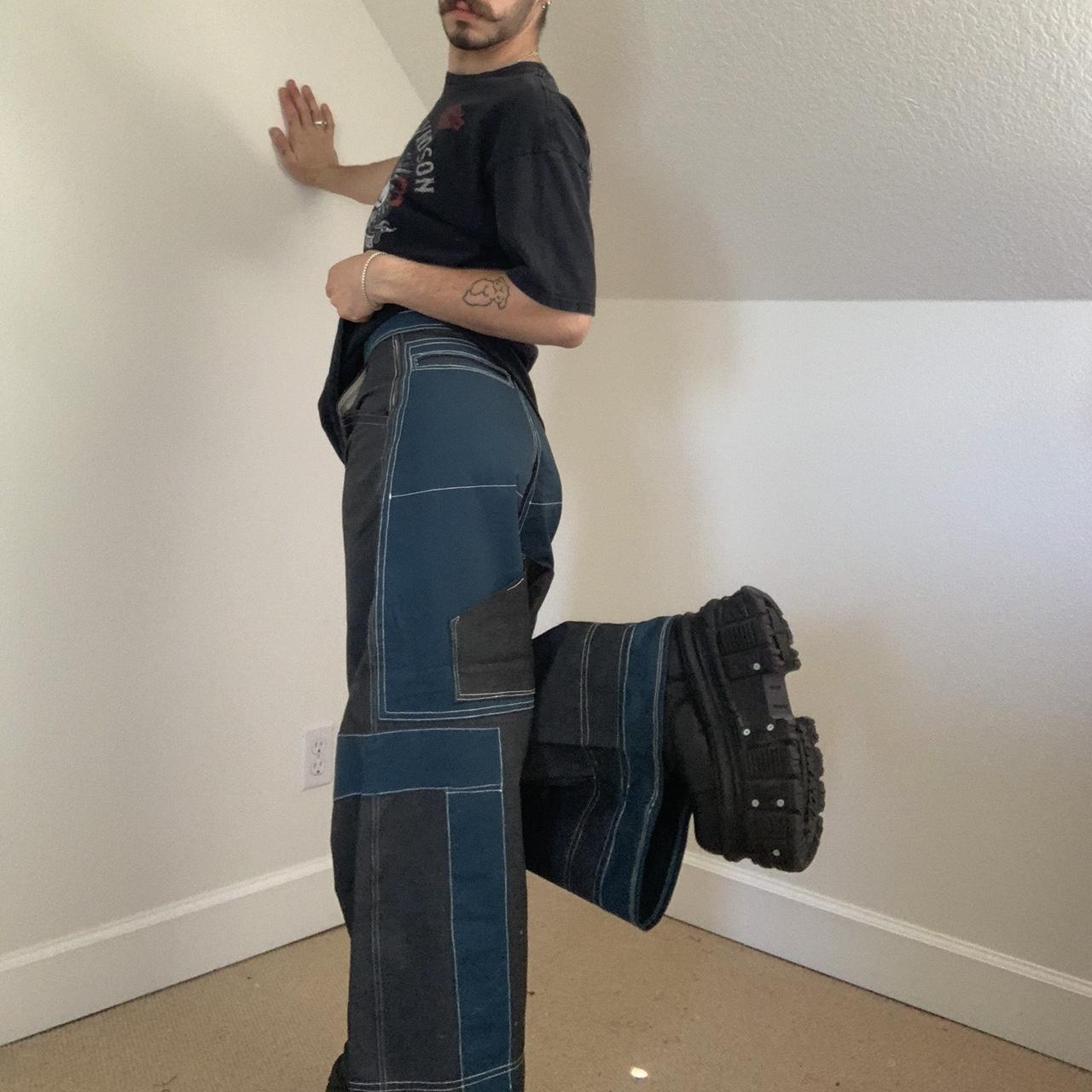 Handmade collisions wide leg raver denim pants.... - Depop