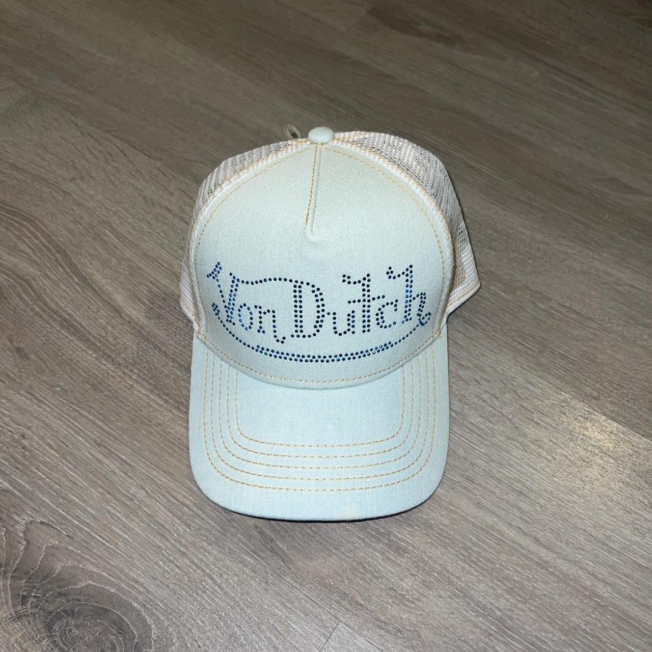 Von Dutch denim baby blue rhinestone hat - Depop
