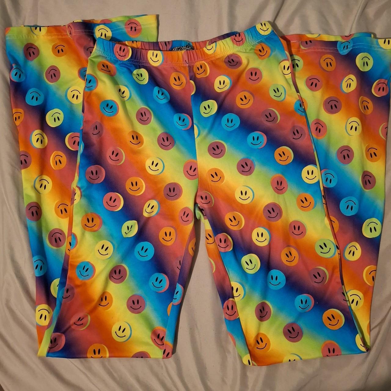 Rainbow smiley face pants. Very stretchy very... | Depop
