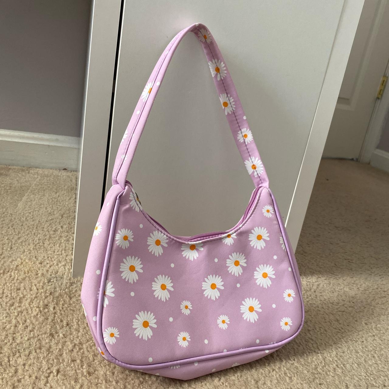 Purple flowery purse super cute baguette purse that... - Depop